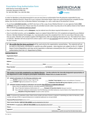 Fillable Online Prescription Drug Authorization Form - Meridian Medical ...