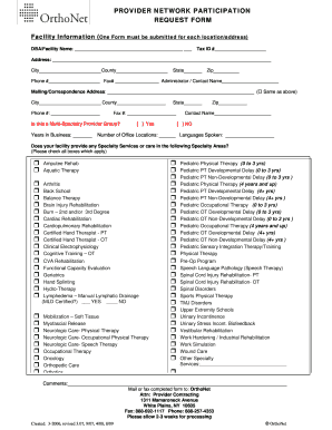 Fillable Online PROVIDER NETWORK PARTICIPATION REQUEST FORM - OrthoNet ...
