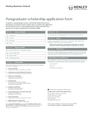 Fillable Online reading ac Postgraduate scholarship application form - University of Reading ...