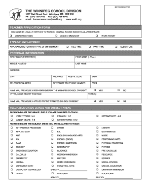 Fillable Online Winnipeg School Division Application Fax Email Print ...