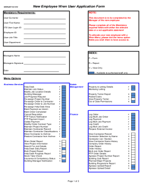 Fillable Online New Employee Wren User Application Form Fax Email Print ...