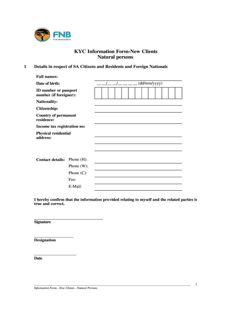 Fillable Online fnb co KYC Info form Natural persons - New 2 - FNB Fax ...