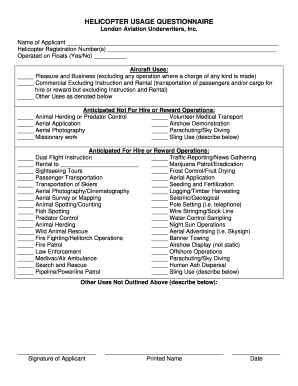 Fillable Online Helicopter usage questionnaire - London Aviation ...