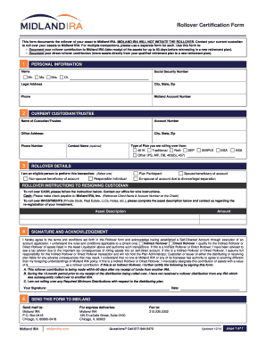 Fillable Online Rollover Certification Form - Midland IRA Fax Email ...