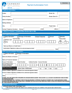 Fillable Online Payment Authorization Form - Farmers' Mutual Insurance ...