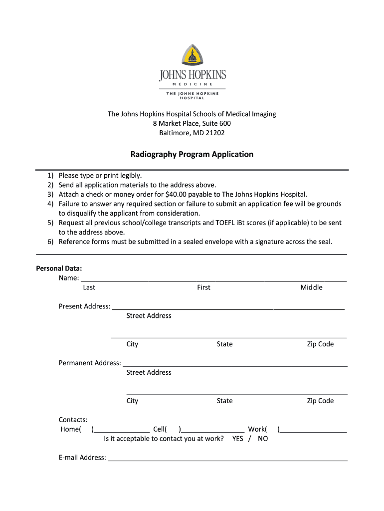 Fillable Online schoolsofmedicalimaging rad jhmi Radiography Program ...