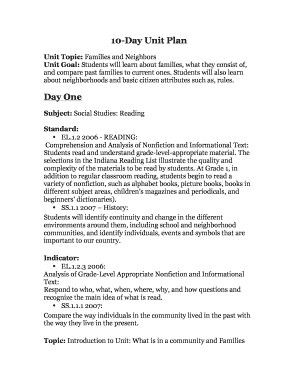 Fillable Online arcoolidge iweb bsu 10-Day Unit Plan Day One Fax Email ...