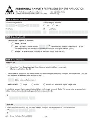 Fillable Online opers BApplicationb for Additional Annuity Retirement ...