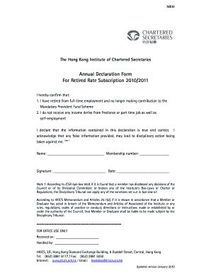 Fillable Online Declaration Form - The Hong Kong Institute of Chartered ...
