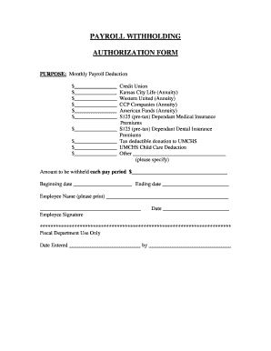 Fillable Online umchs Payroll Deduction Authorization Form.doc Fax Email Print - pdfFiller