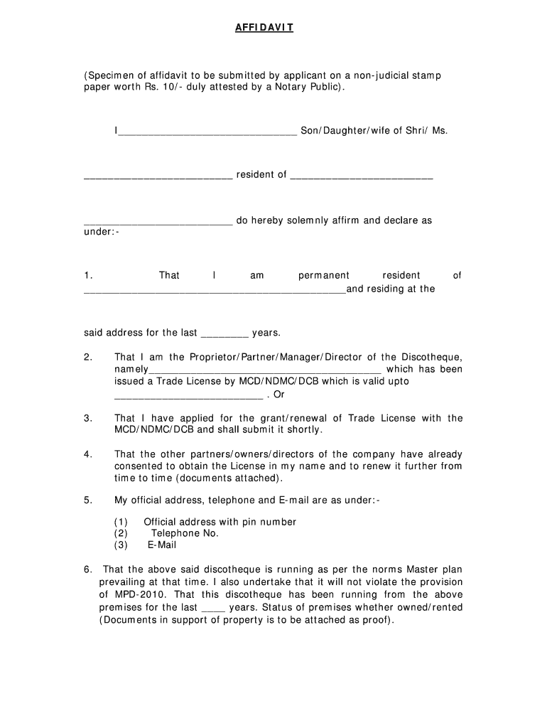 Fillable Online (Specimen of affidavit to be submitted by applicant on ...