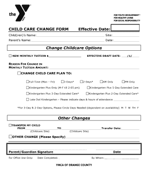 Fillable Online ymcaoc CHILD CARE CHANGE FORM Effective Date - YMCA of ...