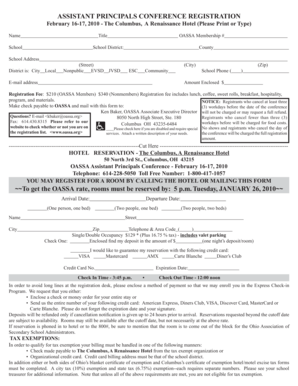 Fillable Online ASSISTANT PRINCIPALS CONFERENCE REGISTRATION - OASSA ...