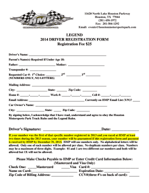 Fillable Online 2014 legend registration form - Houston Motorsports ...