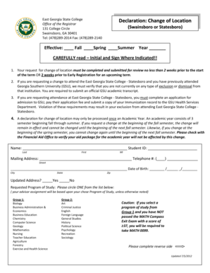 Fillable Online ega Declaration: Change of Location - East Georgia ...