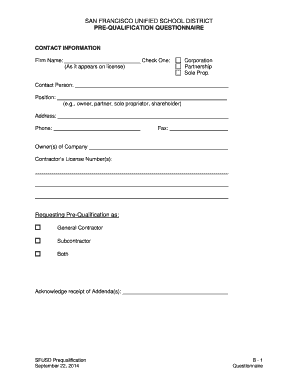 Fillable Online sfusd AND UNDERGROUND PIPELINE SUBCONTRACTORS Fax Email ...