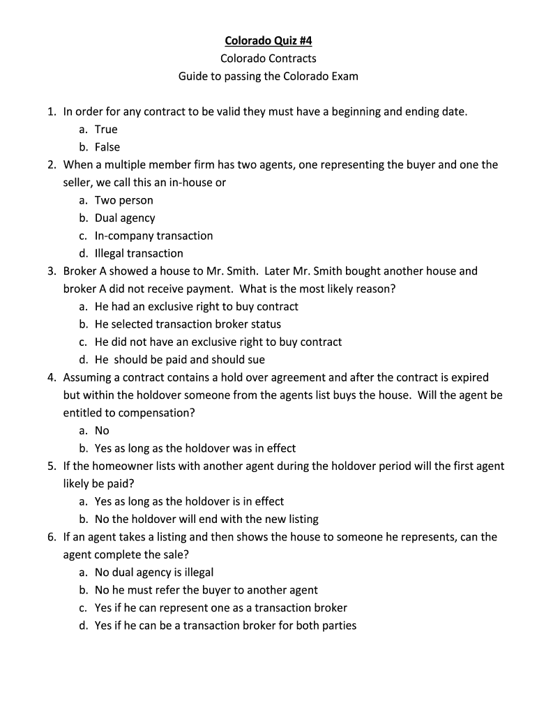 Fillable Online Colorado Quiz #4 Fax Email Print - pdfFiller