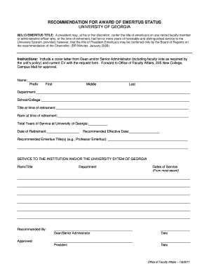 Fillable Online Recommendation for award of emeritus status - Office of ...