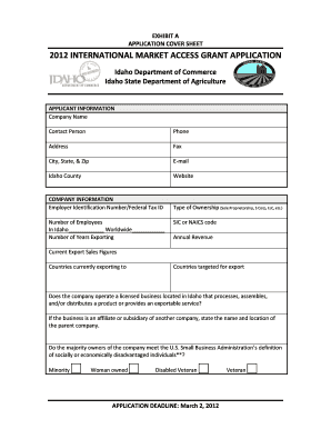 Fillable Online agri idaho Application Cover Sheet (Exhibit A) Project ...