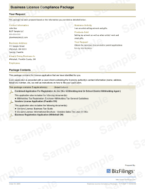 Fillable Online Business License Compliance Package - BizFilings Fax ...