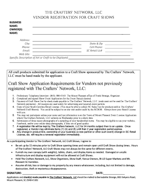 Fillable Online Craft Show Application Requirements for Vendors not ...