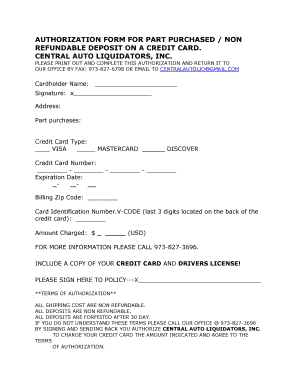 Fillable Online AUTHORIZATION FORM FOR PART PURCHASED NON Fax Email ...