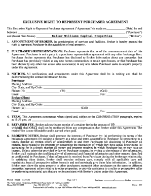 Fillable Online EXCLUSIVE RIGHT TO REPRESENT PURCHASER AGREEMENT Fax ...
