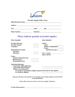 Fillable Online Provider Supply Order Form.doc Fax Email Print - pdfFiller