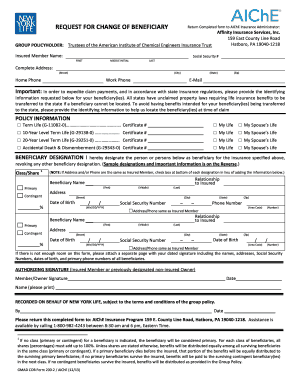 Fillable Online Beneficiary Designation Change Form - AIChE Member ...