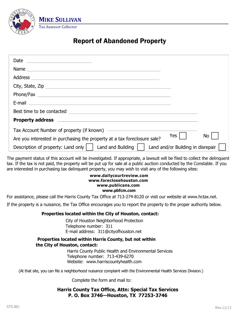 Harris County Abandoned Property - Fill Online, Printable, Fillable ...