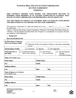 Fillable Online Arizona Auction Agreement - National Real Estate ...