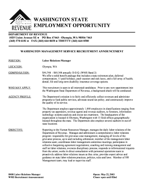 Fillable Online dor wa WASHINGTON STATE EMPLOYMENT OPPORTUNITY - dor wa ...