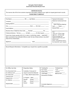 Fillable Online Borough of North Caldwell Government Records Request ...