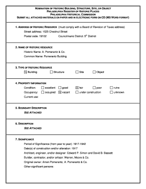 Fillable Online NOMINATION OF HISTORIC BUILDING, STRUCTURE, SITE, OR OBJECT Fax Email Print ...