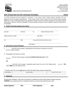 Fillable Online century Parent Non-Tax Filer Verification Worksheet - Century College - century ...