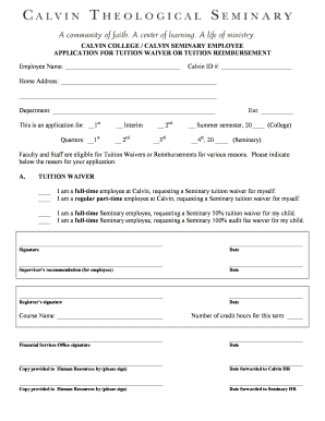 Fillable Online Employee Tuition Waiver form - Employee v1 - Calvin ...