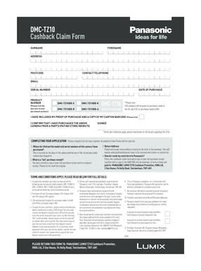 Fillable Online DMC-TZ10 Cashback Claim Form Fax Email Print - pdfFiller