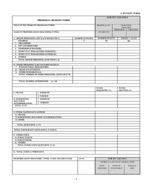 Fillable Online tfc tohoku ac 4. BUDGET FORM 1 PROPOSAL BUDGET FORM ...