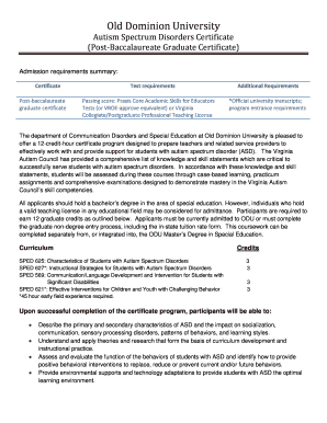 Fillable Online education odu Autism certificate program application ...