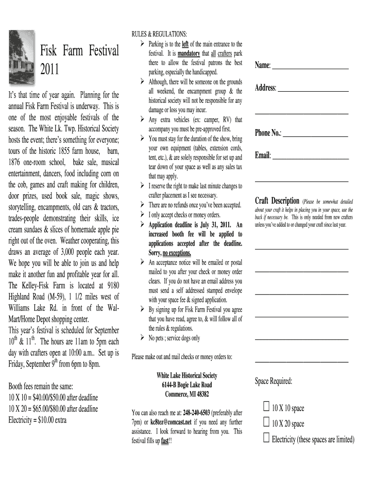 Fillable Online hsmichigan Fisk Farm Festival 2011 - Historical Society ...