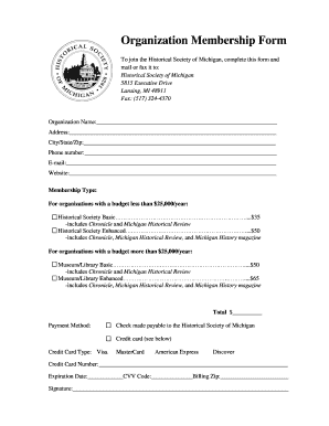 Fillable Online hsmichigan Organization Membership Form - Historical ...