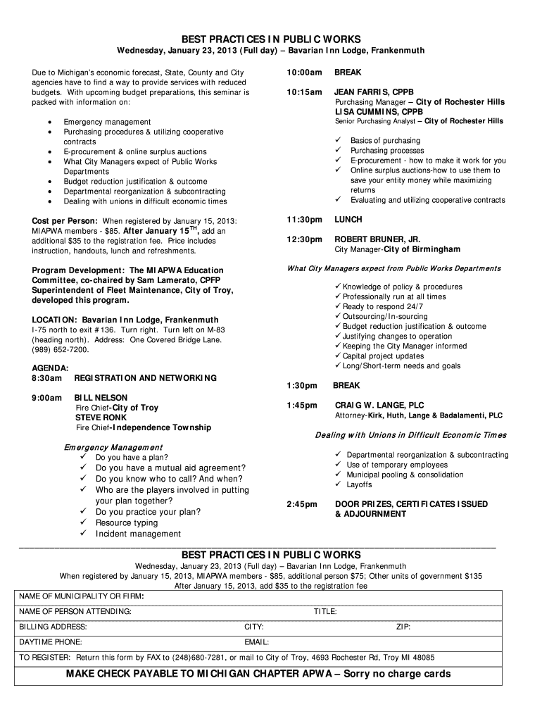 Fillable Online michigan apwa BEST PRACTICES IN PUBLIC WORKS BEST ...