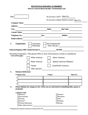 Fillable Online huntsvillehousing Vendor Bid Application - Huntsville ...