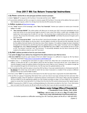 Fillable Online Free 2017 IRS Tax Return Transcript Instructions Fax Email Print - pdfFiller