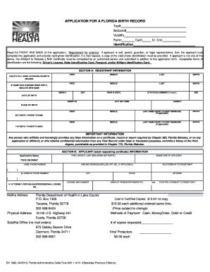 Fillable Online APPLICATION FOR A FLORIDA BIRTH RECORD Top# Bottom ...