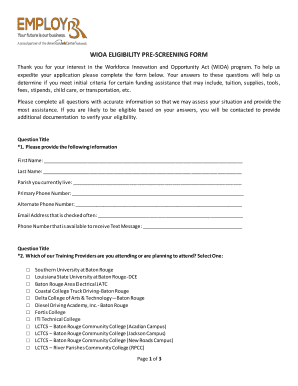 Fillable Online WIOA ELIGIBILITY PRE-SCREENING FORM Fax Email Print ...