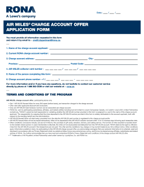 Fillable Online AIR MILES CHARGE ACCOUNT OFFER APPLICATION FORM - Fax ...
