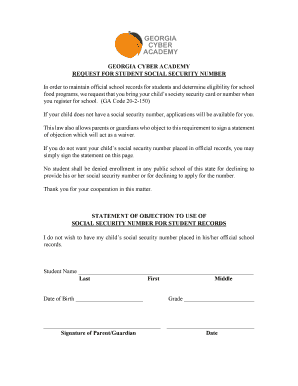 Fillable Online GCA Student Social Security Number Waiver Fax Email ...