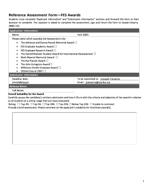 Fillable Online Reference Assessment FormFES Awards Fax Email Print ...