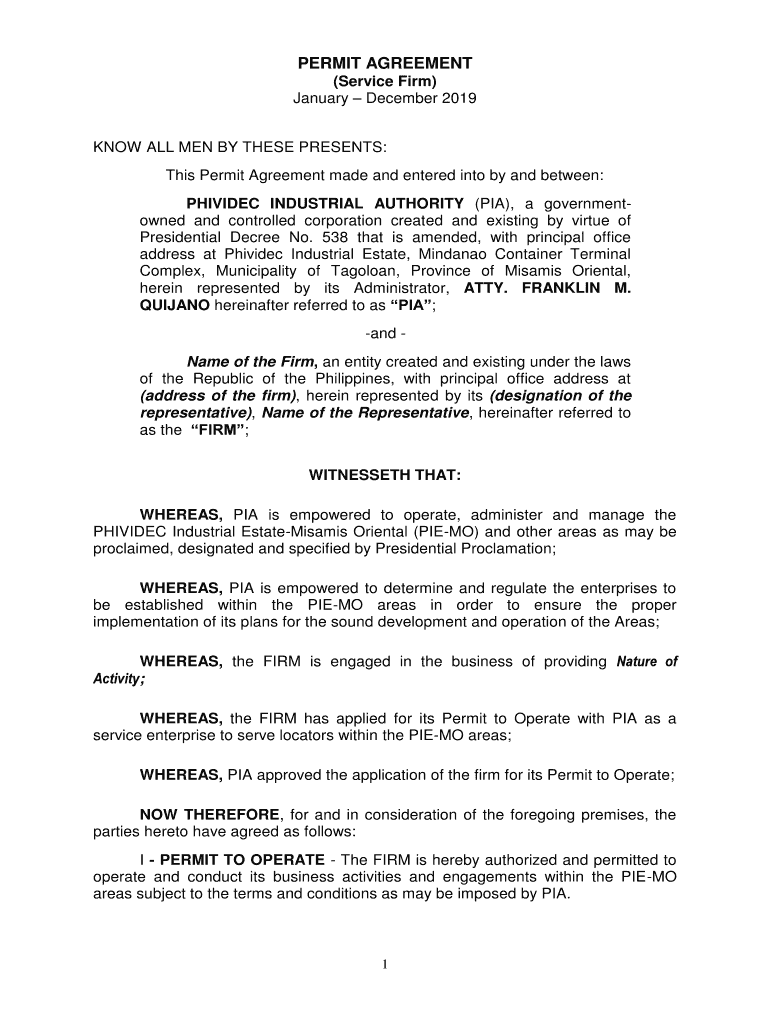 PH PHIVIDEC Industrial Authority Permit Agreement Form - Fill Online ...